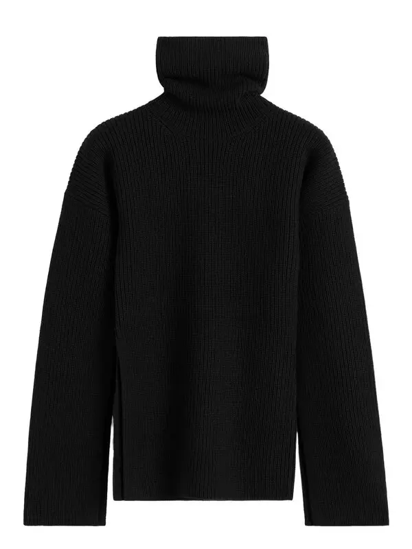 TOTEME High Neck Ribbed Knit Sweater With Side Slits - Black