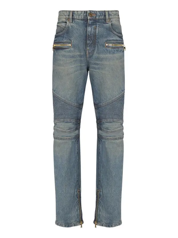 Balmain Vintage Denim Biker Jeans - Blue