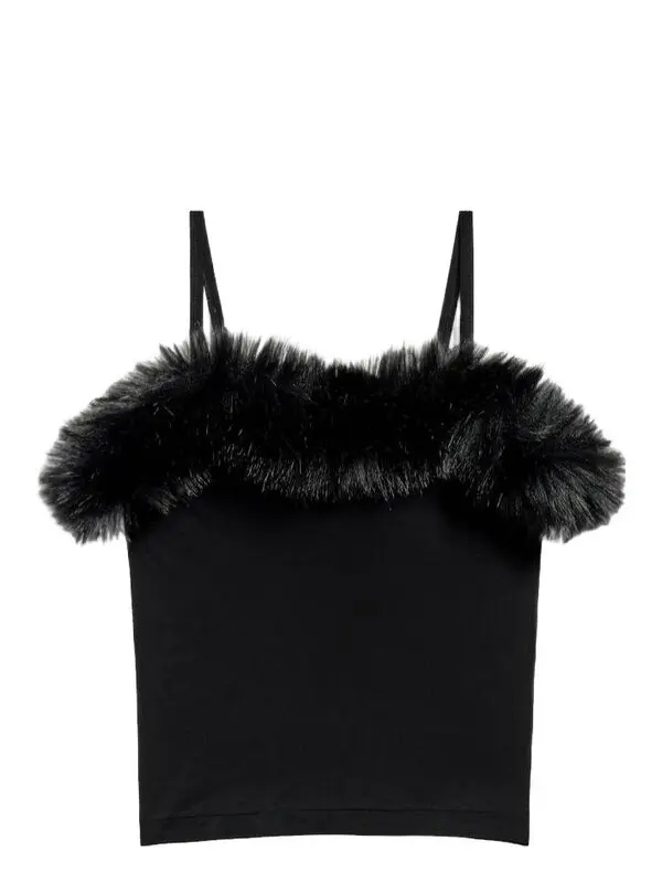 Balenciaga Fur Trimmed Strappy Top - Black