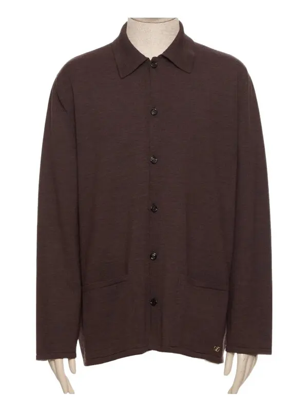 Valentino Garavani Collared Long-sleeved Knit Sweater With Patch Pockets - Black