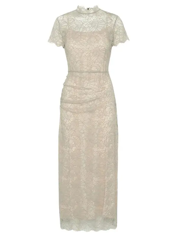 ROTATE BY BIRGER CHRISTENSEN High Collar Lace Midi Dress - Nude