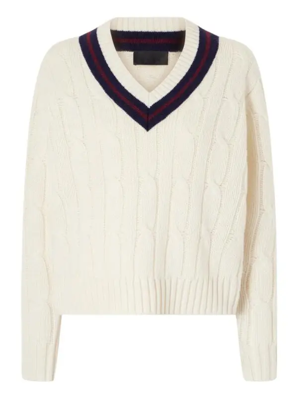 NILI LOTAN Fabiana Striped Cable-knit Wool Sweater - Ivory
