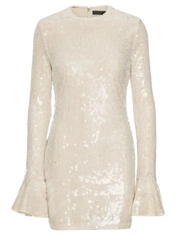 ROTATE BY BIRGER CHRISTENSEN Sequined Long Sleeve Dress - Nude