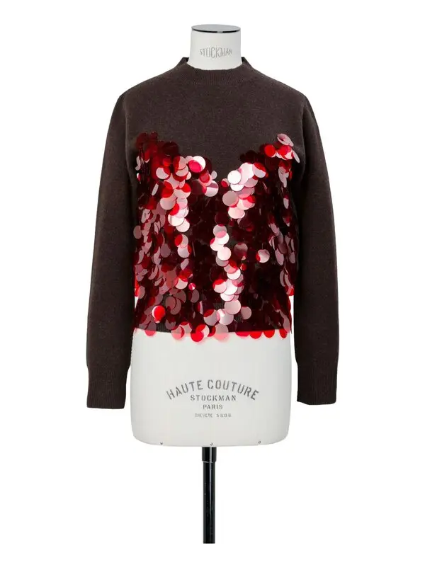 Sacai Sequin Embroidery Wool Knit Pullover - Brown/red