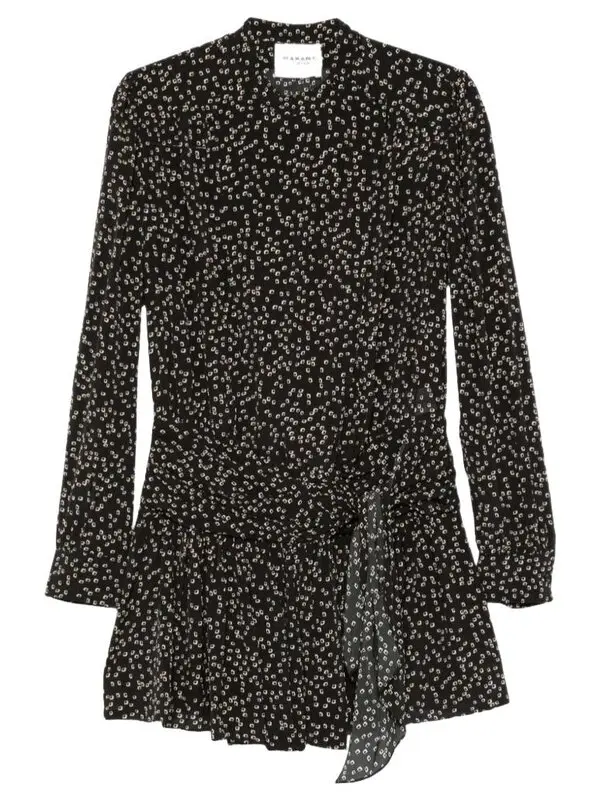 Isabel Marant Étoile Floral Print Belted Ruched Dress - Black