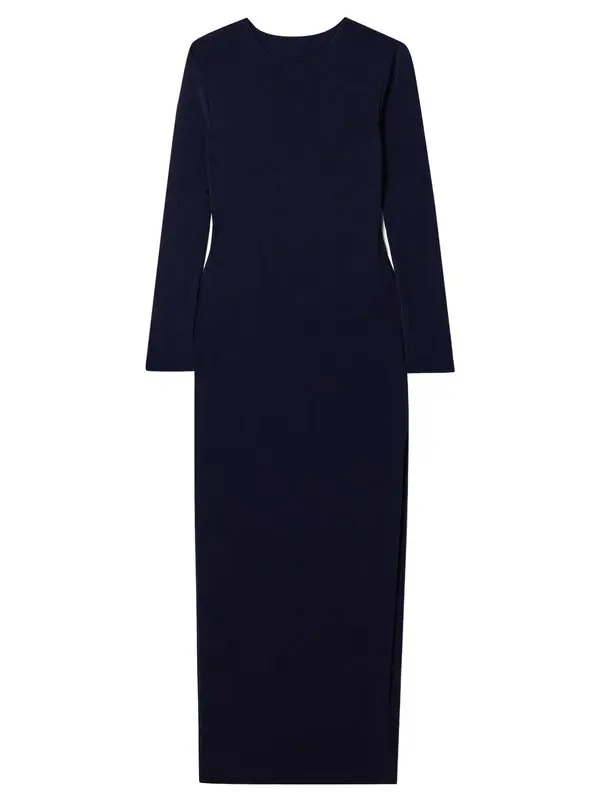 Norma Kamali Crewneck Gown With Long Sleeves And Side Slit - Navy Blue