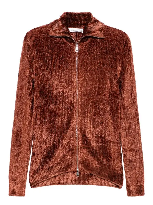 AYA MUSE Velvet Zip-up Cardigan - Brown