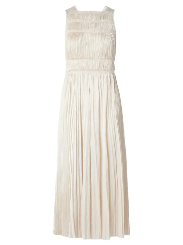 Ulla Johnson Pleated Satin Maxi Dress - White