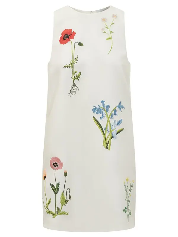 Stella McCartney Sleeveless Round Neck Floral Pattern Dress - White