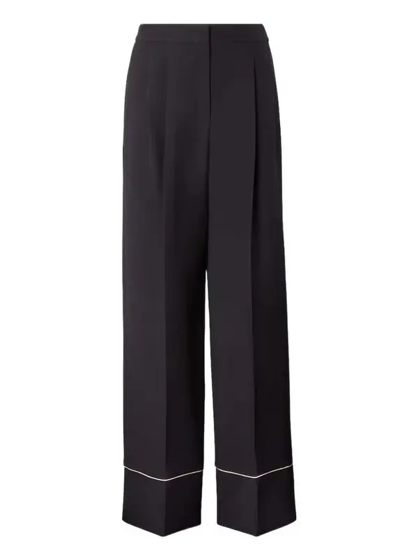 Fendi High-waist Wool Silk Trousers With Contrast Piping - Black