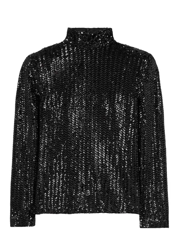 ANINE BING Josephine Sequined Mock Neck Top - Black