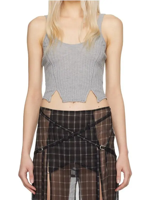 KNWLS Ribbed Knit Vest With Double Front Slits - Grey