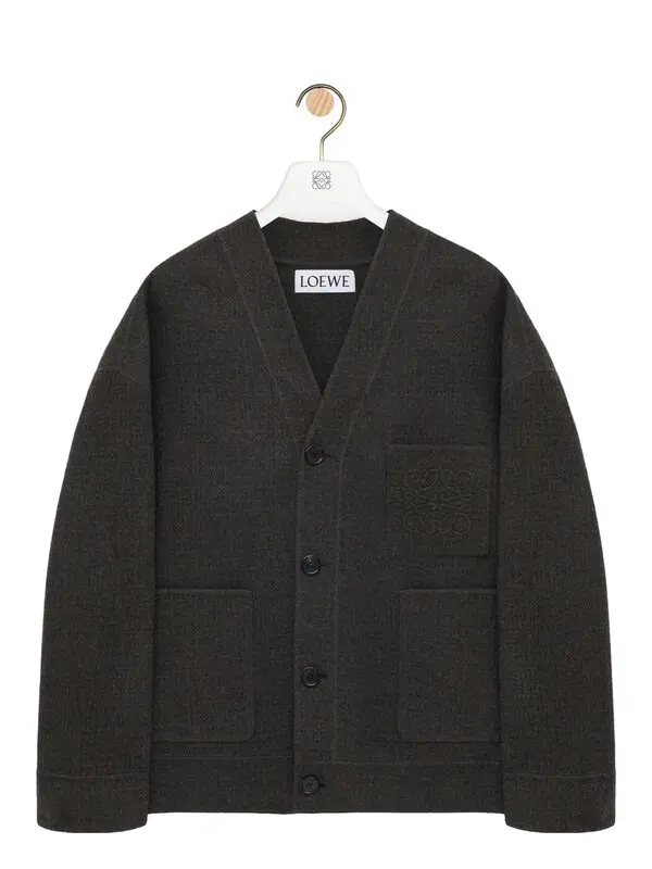 Loewe V-neck Buttoned Cardigan With Anagram Embroidery - Khaki Brown/blue