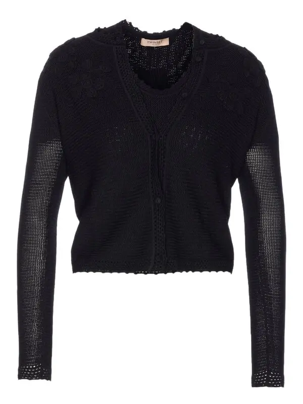 TWINSET Floral Embroidered Knitted Sweater - Black