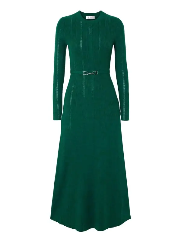 Gabriela Hearst Ribbed Knit Long Sleeve Dress - Green