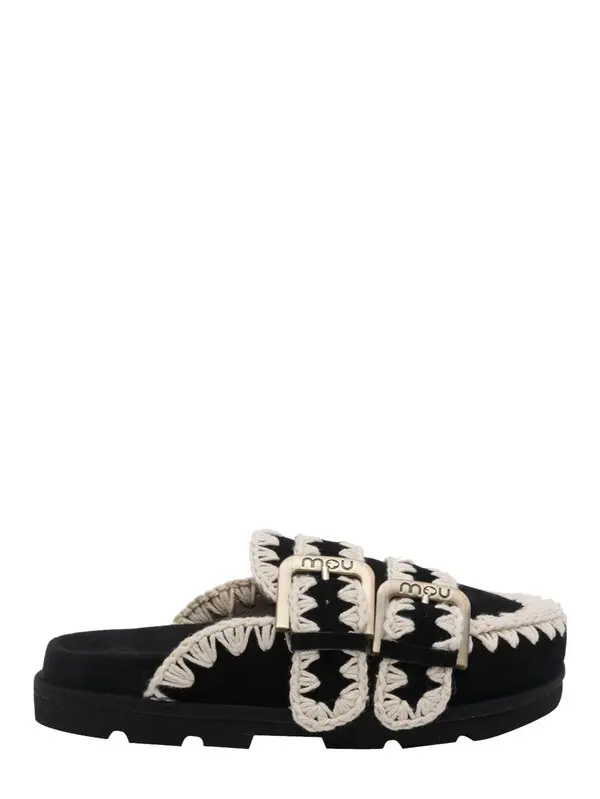 Mou Crochet Buckle Mules - Black
