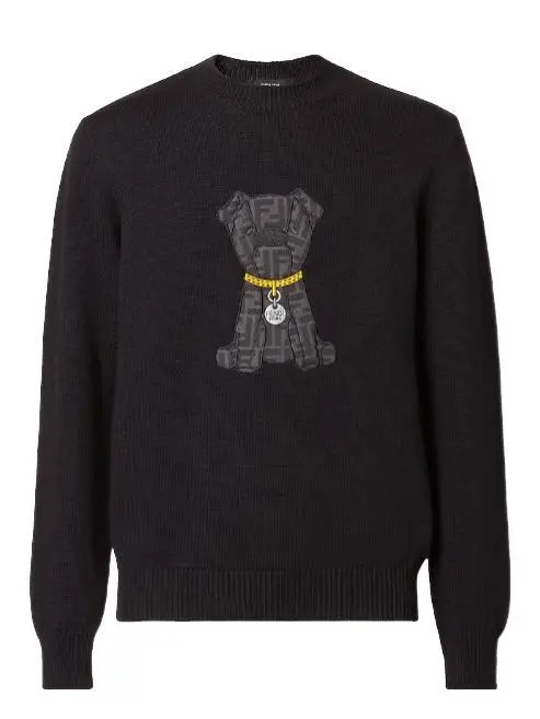 Fendi Ff Dog Crewneck Knitted Jumper - Black