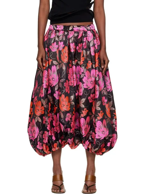 Comme Des Garçons Pink Jacquard Floral Pattern Trousers - Black