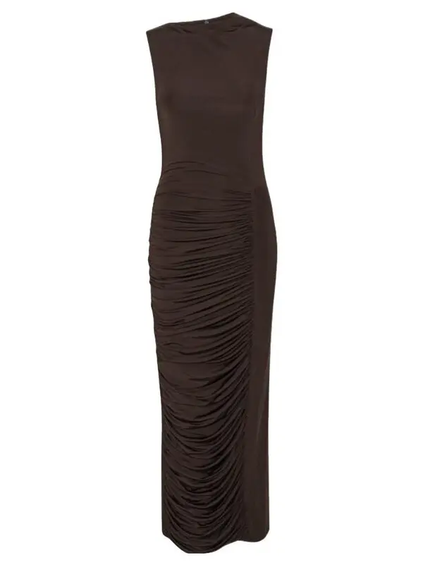 ROTATE BY BIRGER CHRISTENSEN Asymmetrical Sleeveless Maxi Dress With Pleated Detailing And Slit - Black
