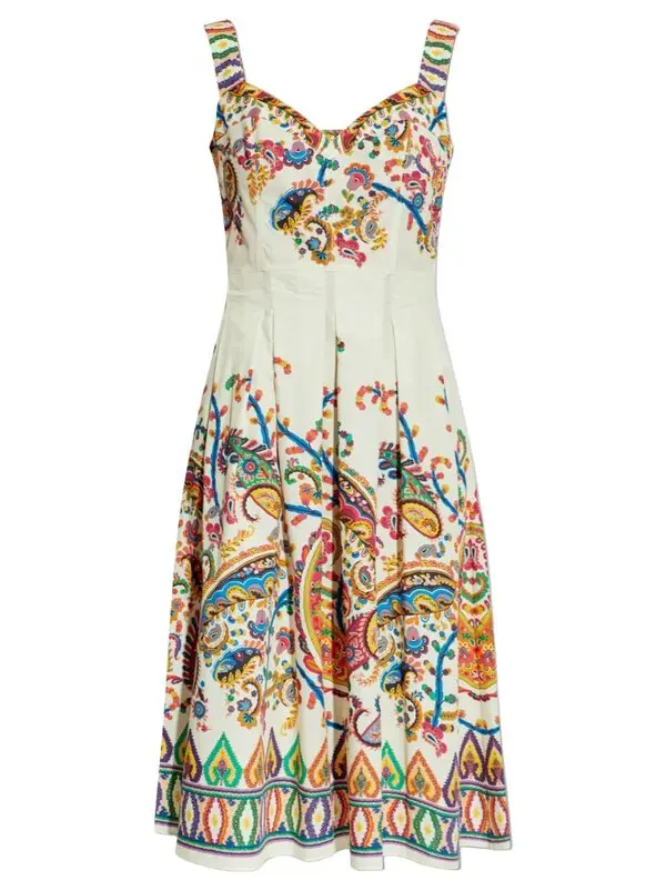 Etro Paisley-printed Pleated Midi Dress - White