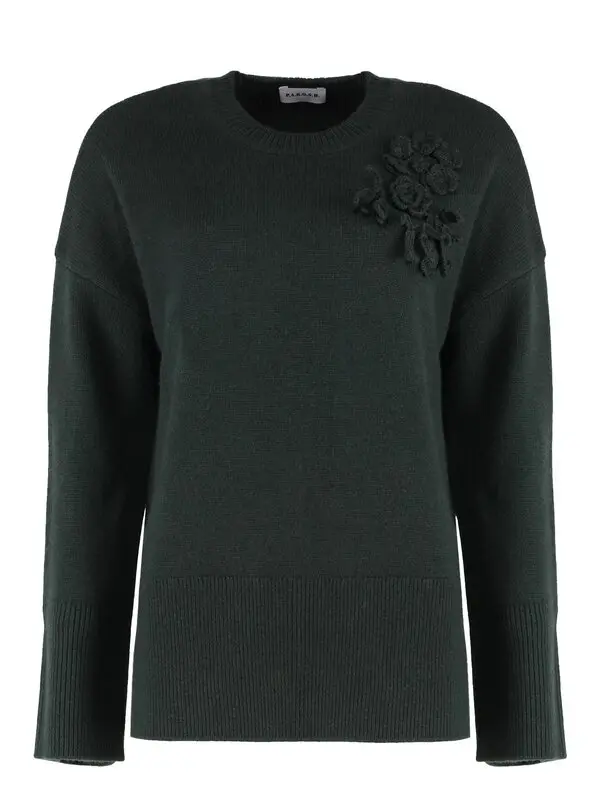 P.a.r.o.s.h Flower Embellished Crewneck Ribbed Jumper - Black