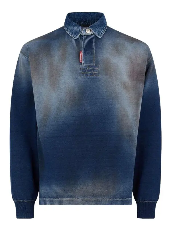 Dsquared2 Washed Long-sleeve Polo Shirt - Blue