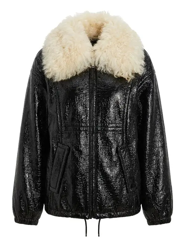 Gucci Coated Fabric Bomber Jacket With Detachable Shearling Collar - Black