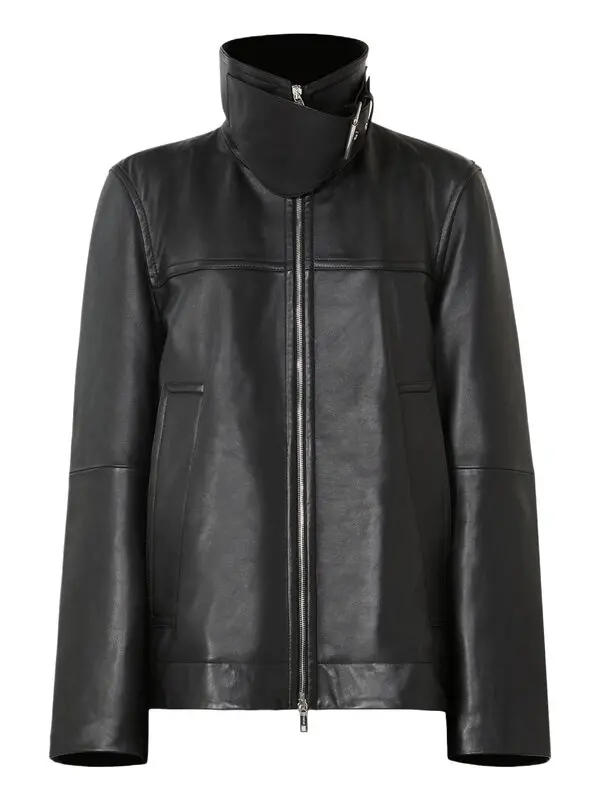 Sportmax High-neck Zip-up Leather Jacket - Black