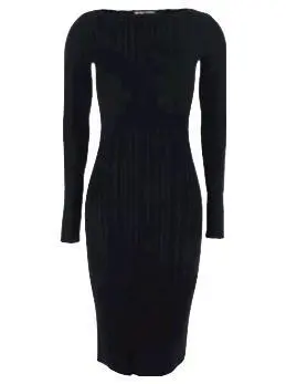 TWINSET Boat Neck Ribbed Midi Dress - Black