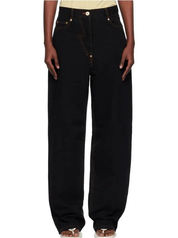 PUSHBUTTON Straight-leg Jeans With Belt Loops And Contrast Stitching - Black