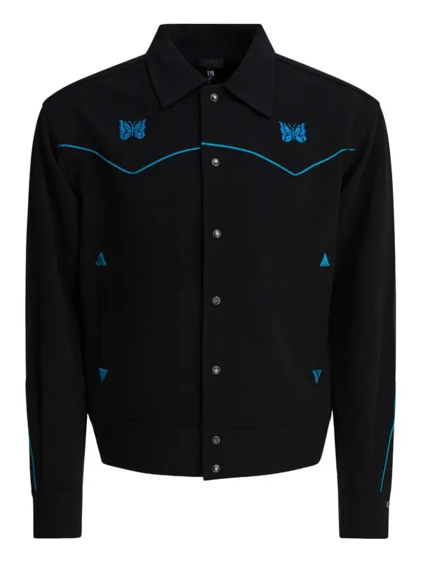 Needles Long Sleeve Buttoned Jacket With Embroidered Logo - Black