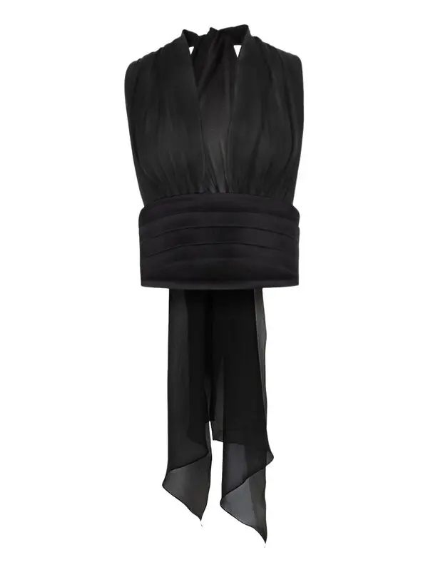 Nina Ricci V-neck Bow Detail Silk Blouse - Black