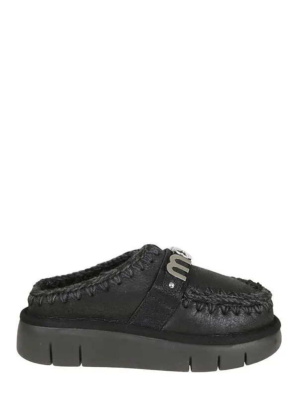 Mou Logo Lettering Mules - Black
