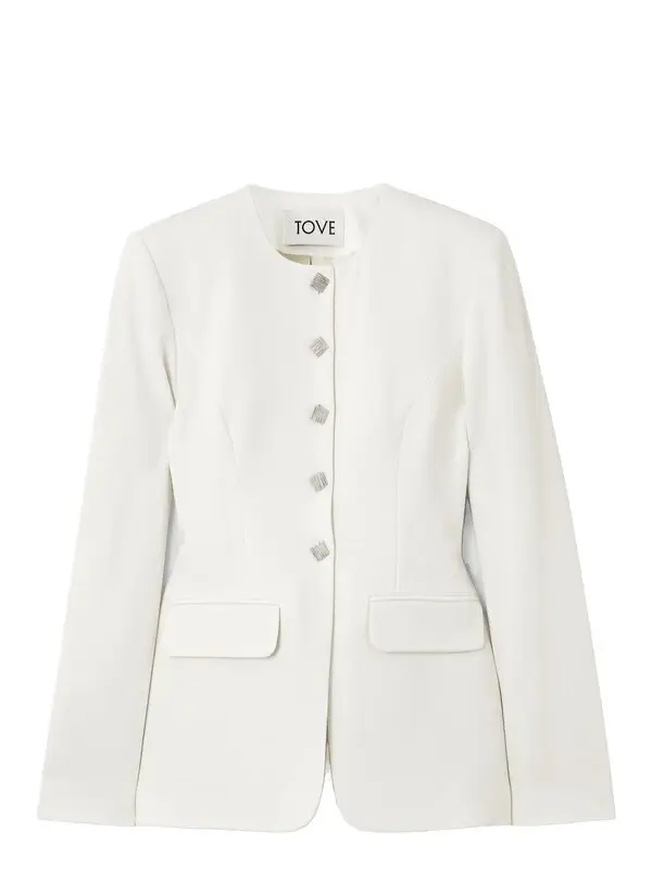Tove Moya Jacket Collarless, Long Sleeve, Padded Shoulders - White