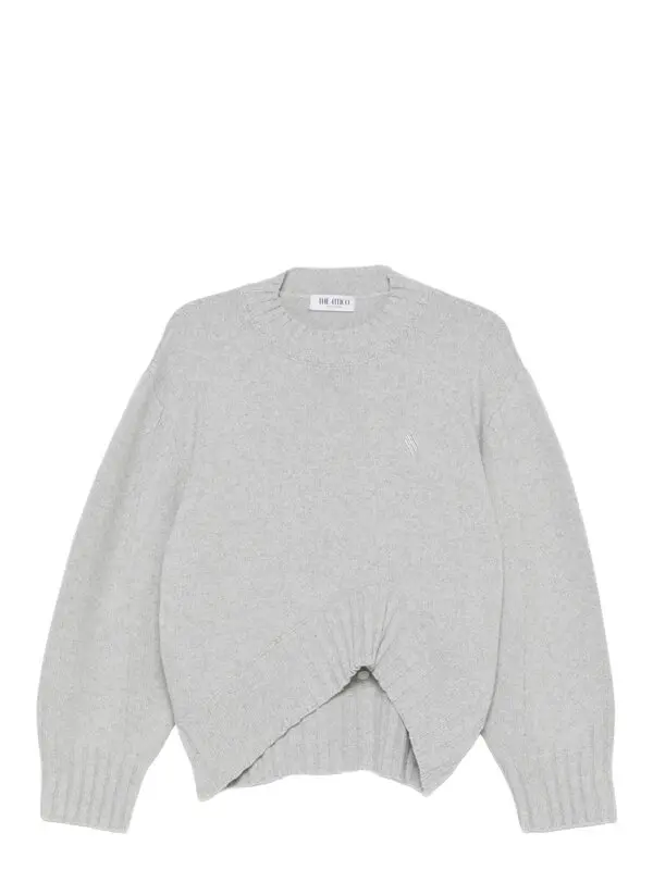 Attico Asymmetrical Hem Round Neck Sweater - Light Gray
