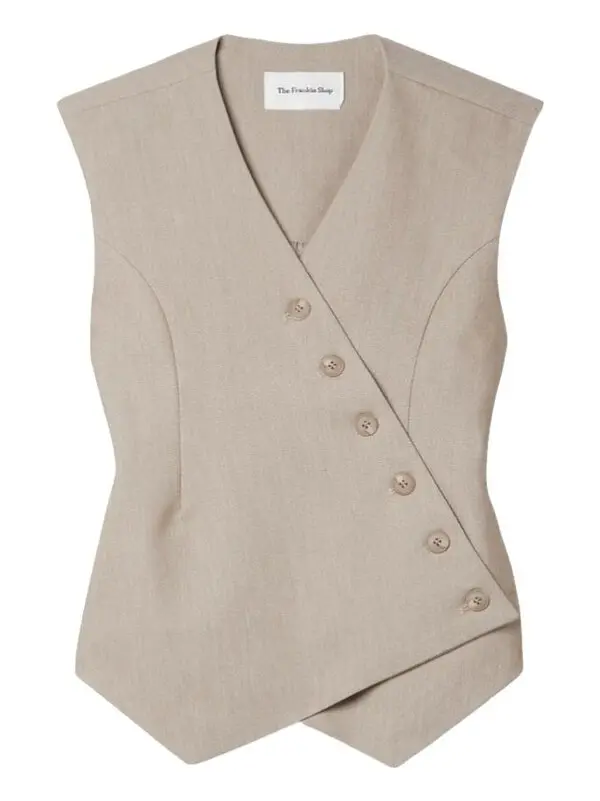 THE FRANKIE SHOP Maesa Asymmetric Woven Vest - Beige