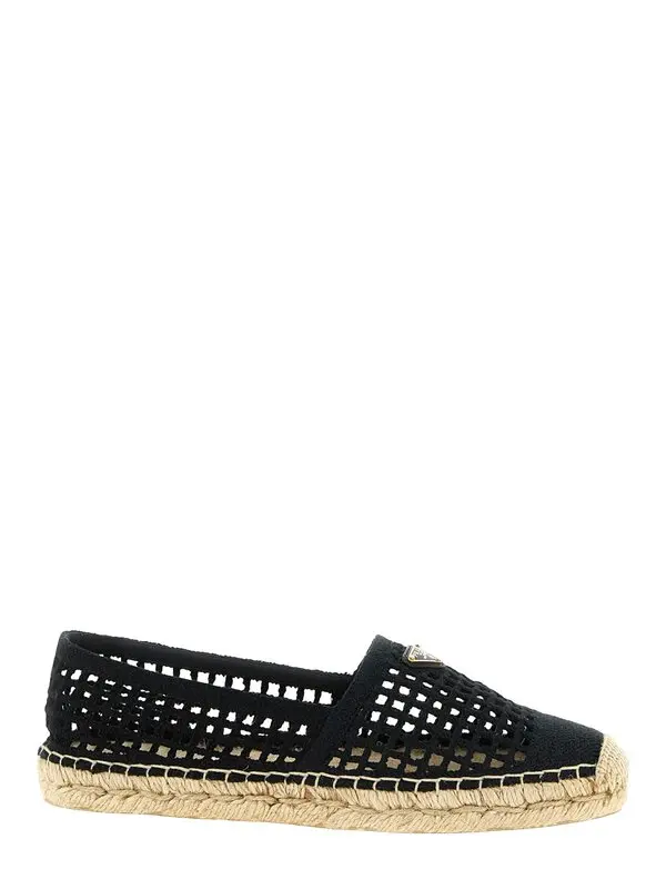 Prada Crochet Espadrilles With Logo Detailing - Black