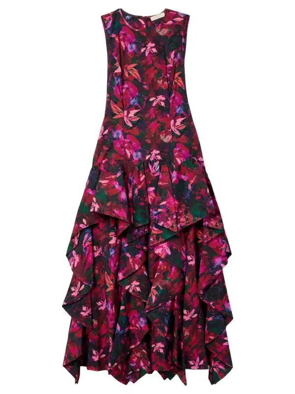 Ulla Johnson Floral Pleated Ruffled Maxi Dress - Red