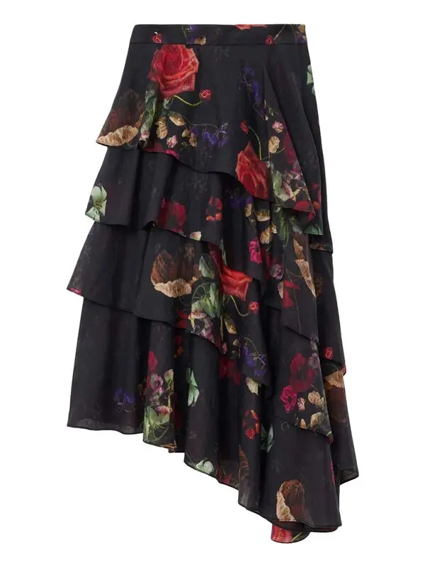 ALLSAINTS Caya Floral Ruffle Maxi Skirt - Haze Black