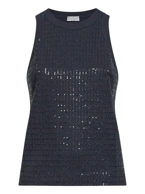 Brunello Cucinelli Sequined Ribbed Halterneck Top - Navy