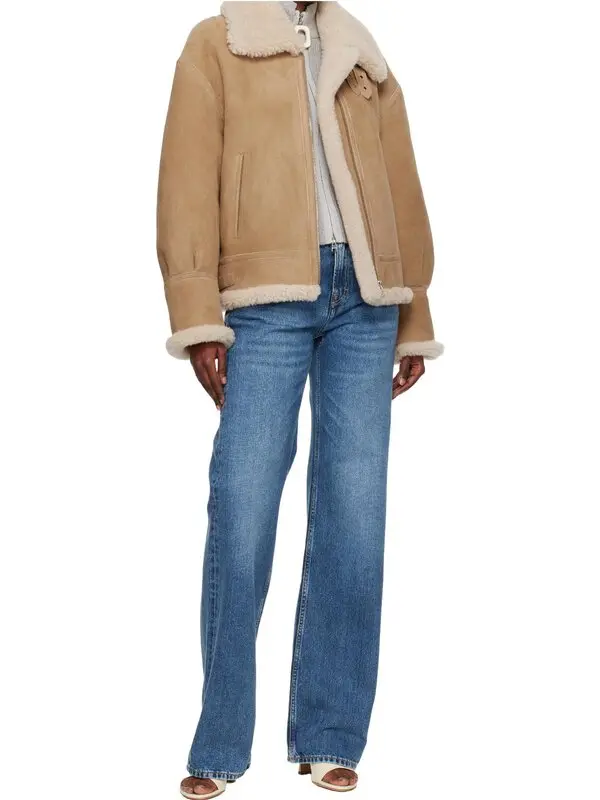 Nour Hammour Shearling Aviator Jacket - Biscuit