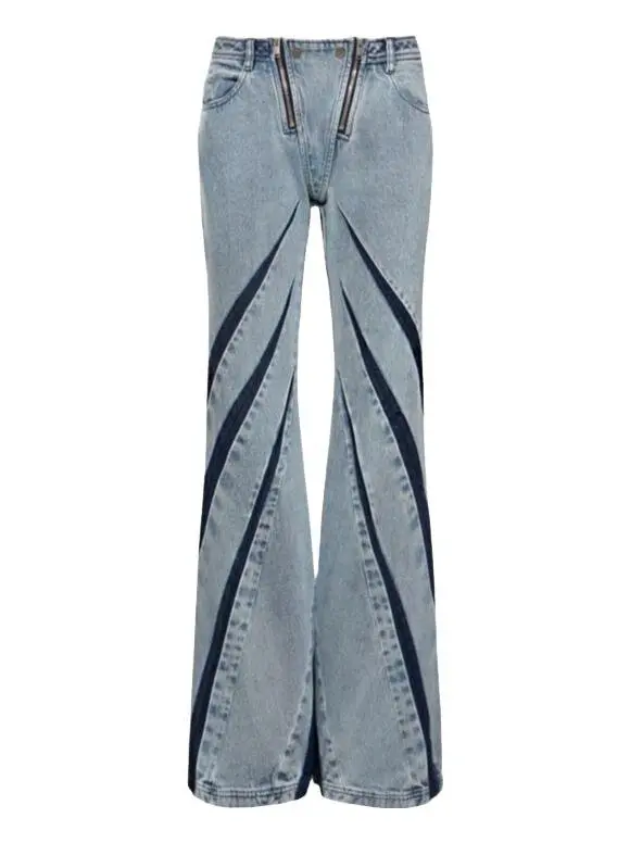DION LEE Flared Zip Low Rise Denim Jeans - Denim Blue