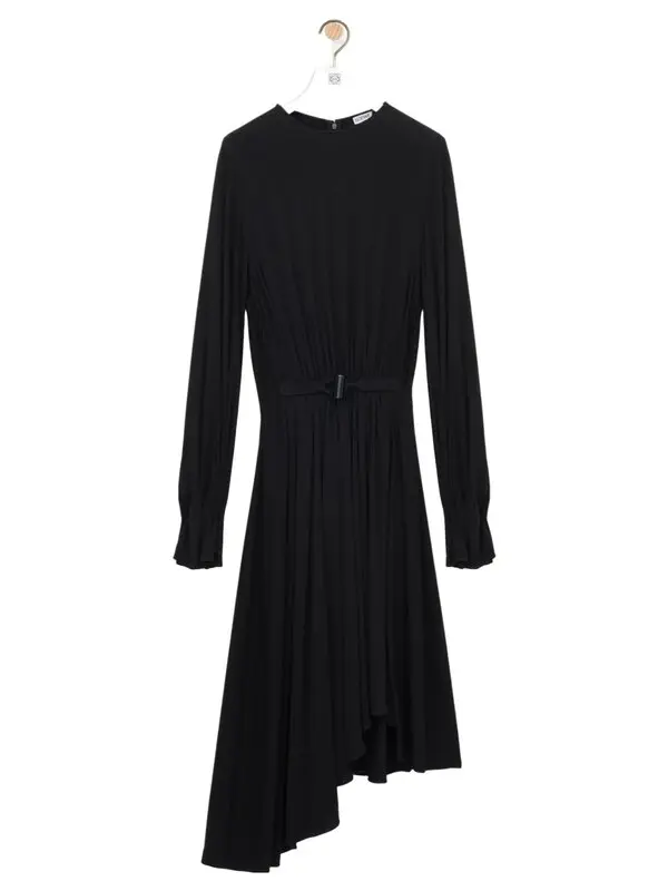 Loewe Asymmetrical Dress With Pleats And Horn Buttons - Black
