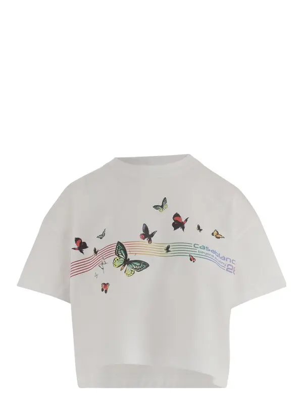 Casablanca Cropped Logo Printed T-shirt - White