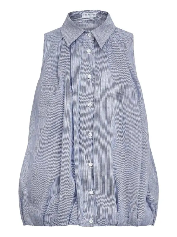 Brunello Cucinelli Sleeveless Striped Pleated Top - Gray