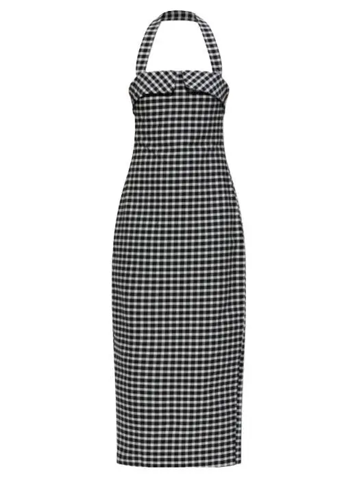 Posse Chiara Halter Gingham Midi Dress - Black