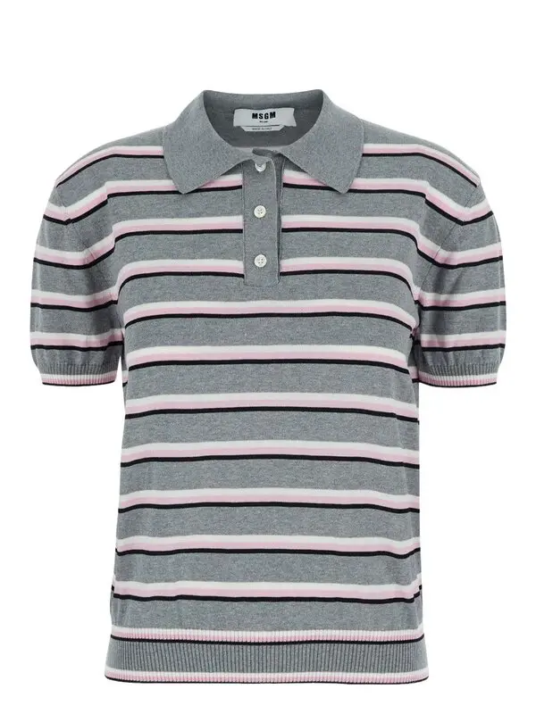 MSGM Striped Knit Polo Top - Gray