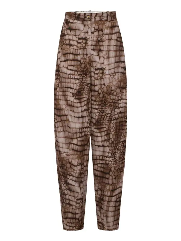 Elisabetta Franchi Alligator Print Lightweight Jersey Trousers - Brown