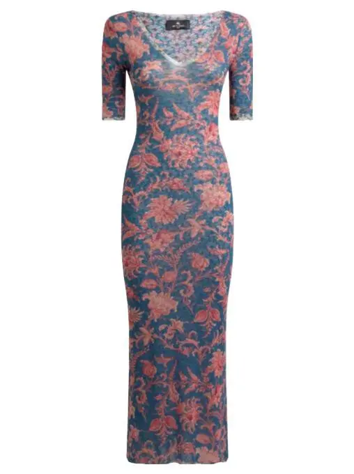 Etro V-neck Floral Motif Midi Dress - Multicolor