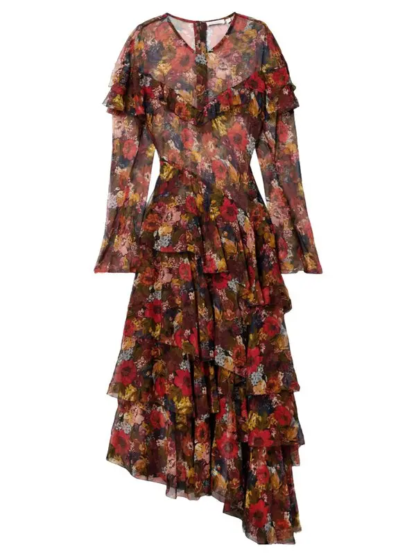 DÔEN Asymmetrical Ruffle Dress - Brown
